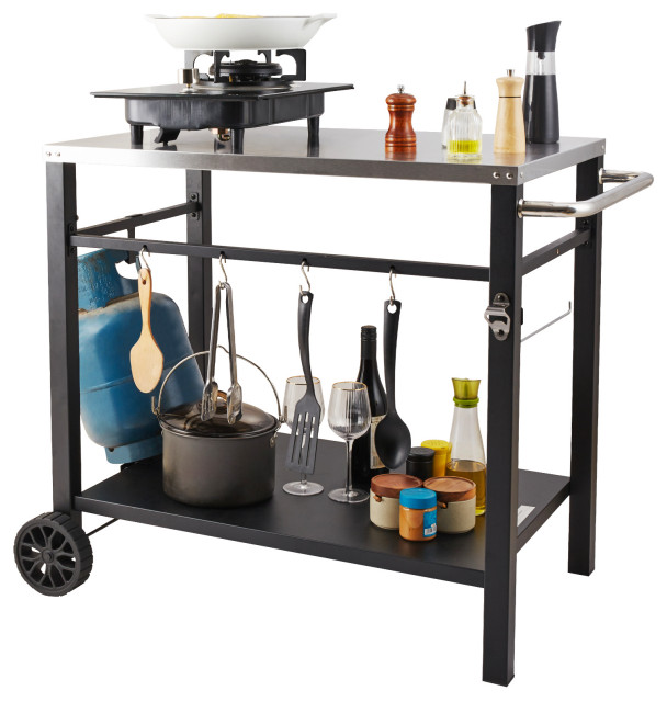 VEVOR Outdoor Grill Dining Cart Double-Shelf BBQ Movable Food Prep ...