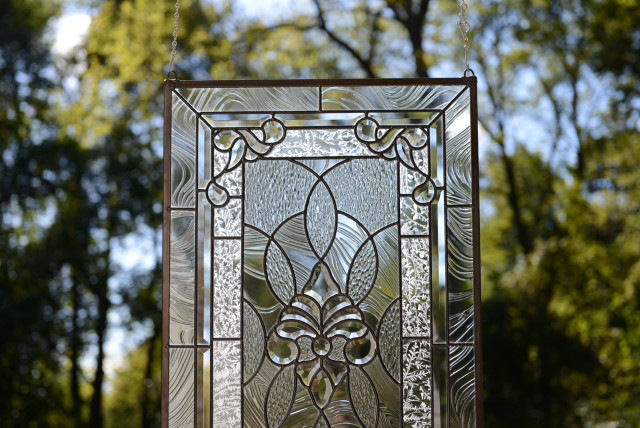 20" x 34" Stunning Handcrafted All clear bevel glass window Panel ...
