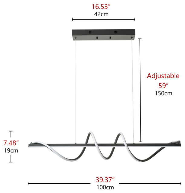 Modern Linear Wave Shape LED Pendant Lighting for Kitchen Island ...