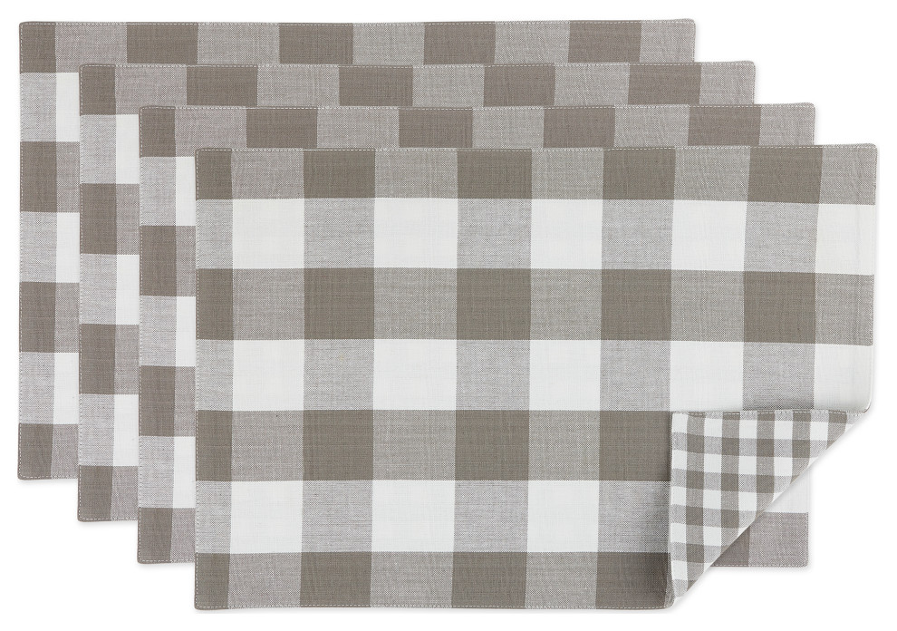 Gray/White Reversible Gingham/Buffalo Check Placemat, Set Of 4, 13x19 ...