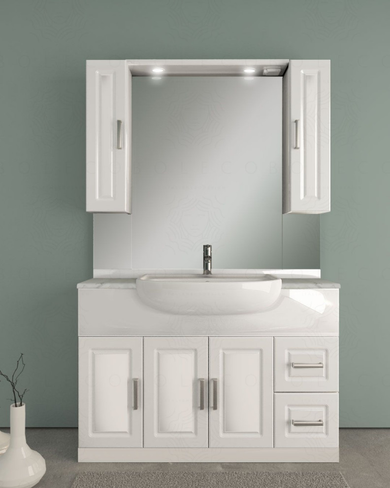 Mobile bagno a terra Claudia cm 120 bianco lucido con specchiera ...