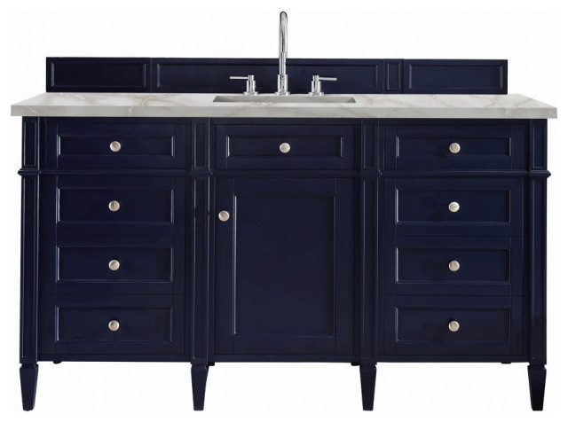 60" Blue Single Sink Bathroom Vanity Victorian Silver Quartz, James ...