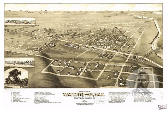Historic Watertown, SD Map 1883, Vintage South Dakota Art Print Decor ...