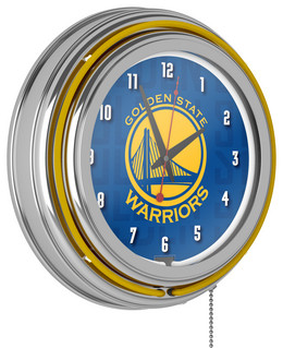 NBA Chrome Double Rung Neon Clock, City, Golden State Warriors ...