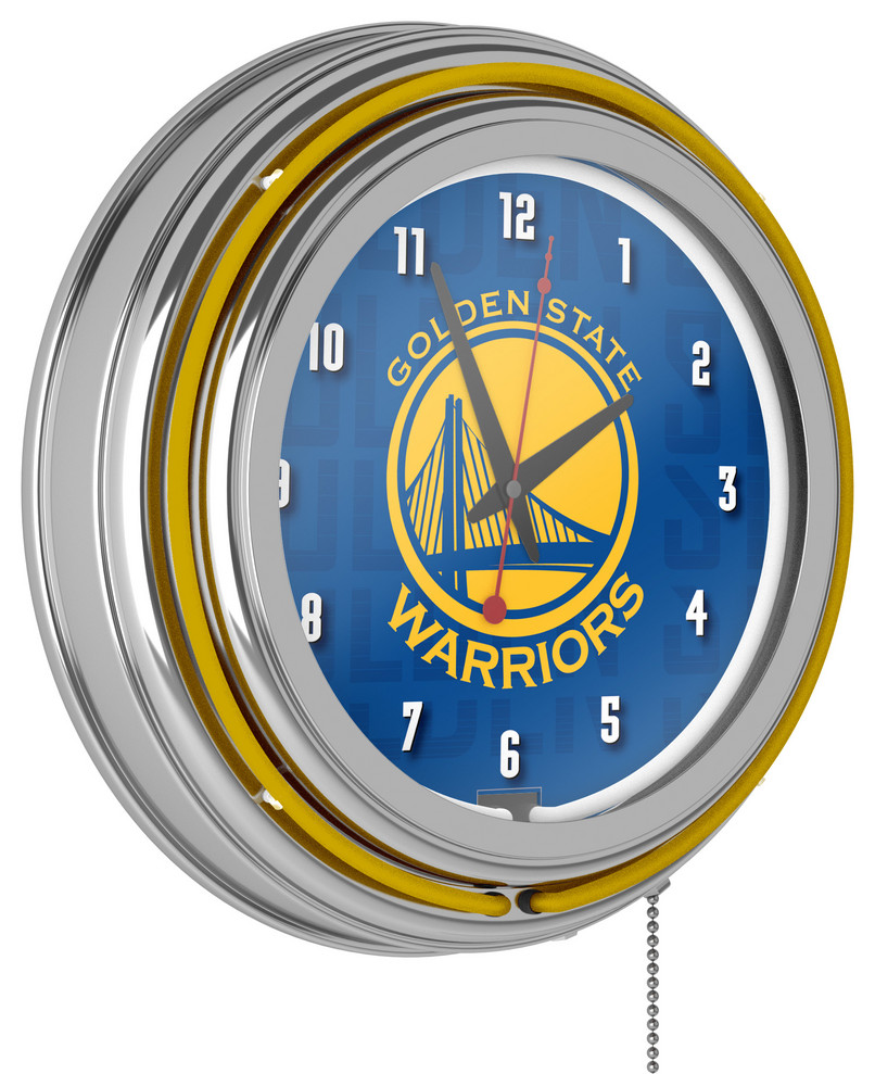 NBA Chrome Double Rung Neon Clock, City, Golden State Warriors ...