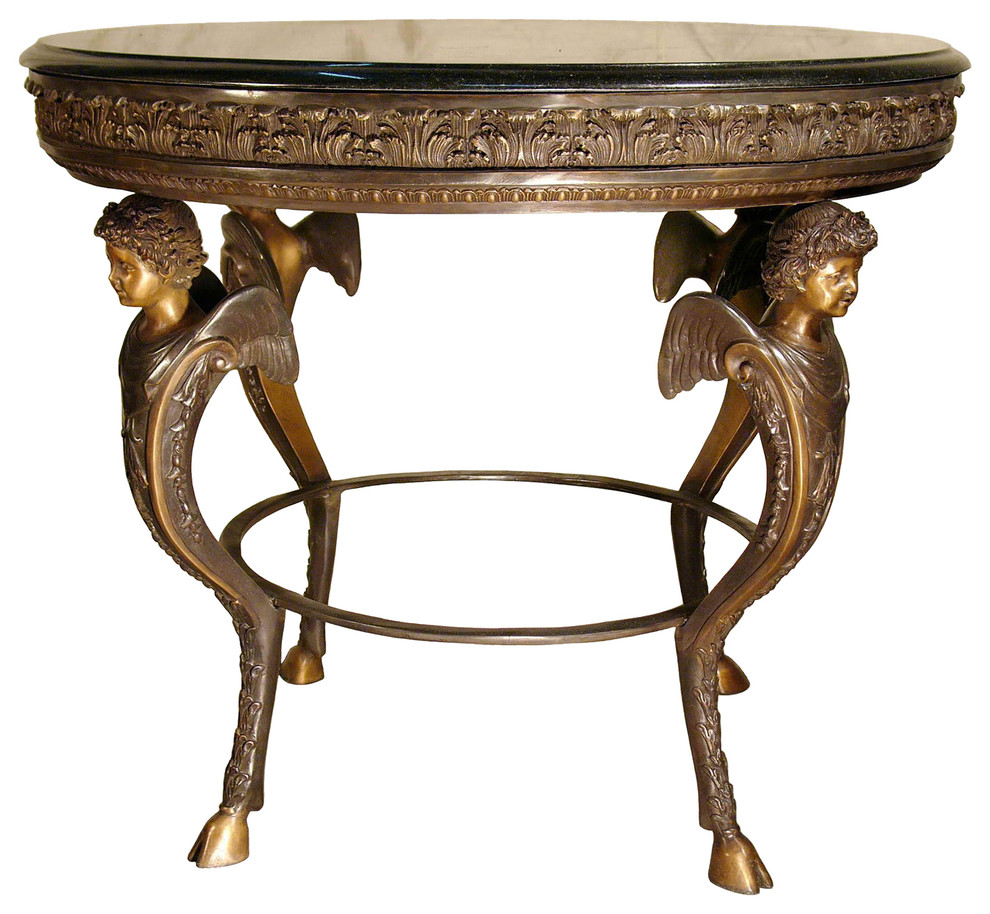 Ornate Round Accent Table With Granite Top - Eclectic - Side Tables And ...