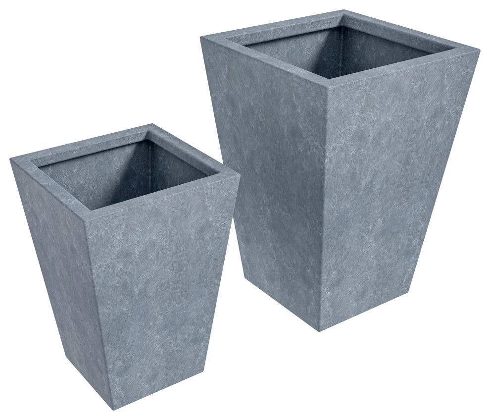 Serene Square Fiberstone Planter Pot Set, Indoor/Outdoor - Transitional ...