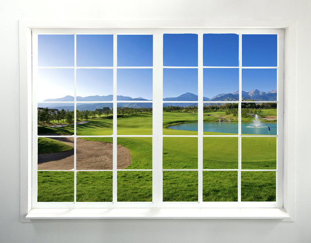 Golf Course Window One Piece Peel & Stick CANVAS Wall Mural ...