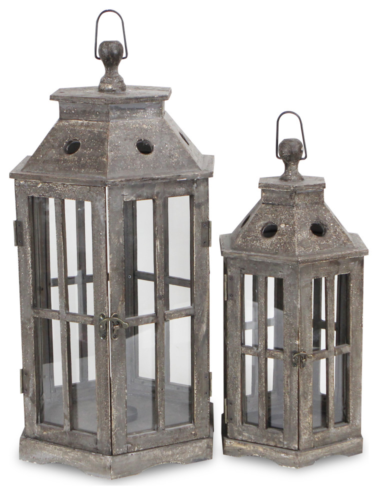 Hexagonal Glass Panel Garden Lanterns, Set of 2 - Farmhouse ...