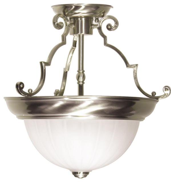 2 Light 13" Semi Flush Dome Frosted Melon Glass - Traditional - Flush ...