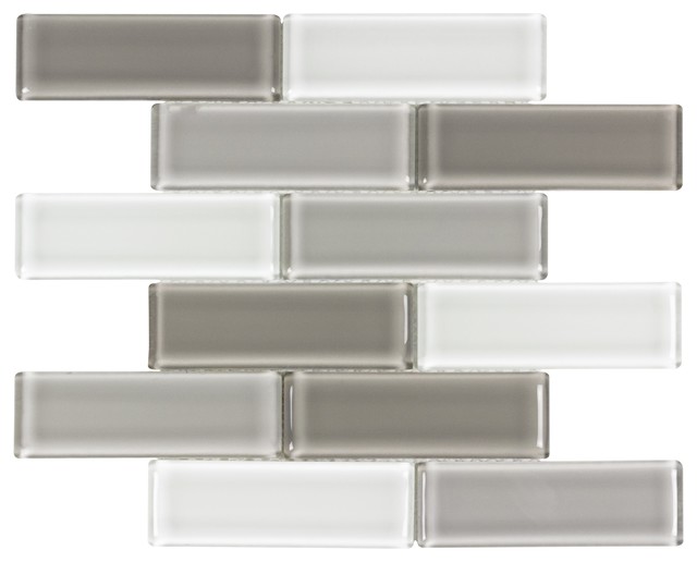MTO0174 Modern Linear Brown Gray White Glossy Molded Glass Mosaic Tile ...