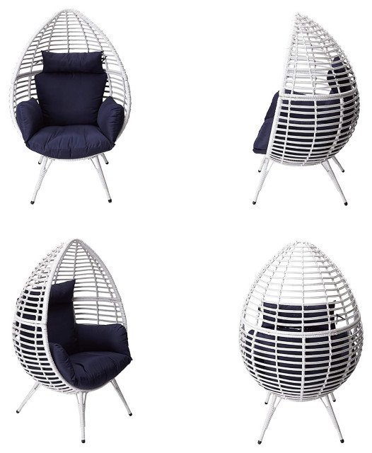 Unique Patio Lounge Chair, Tear Drop Shape Wicker Frame With Cushion ...