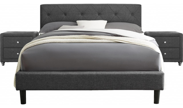 Grey Queen Platform Bed With Two Nightstands - Traditional - Bedroom Furniture Sets - by ...