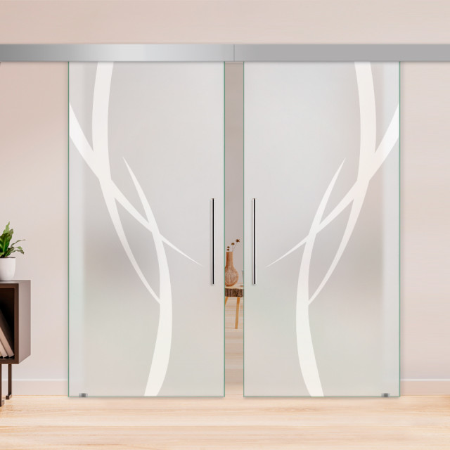 Double Sliding Glass Barn Door With Frosted Design ALU100, 2x34"x81 ...