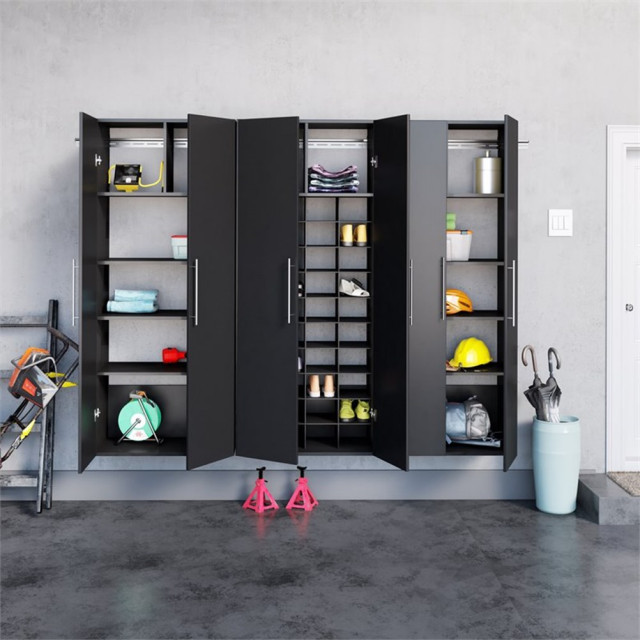 Prepac HangUps 3 Piece 90" Wooden Garage Storage Cabinet Set J in Black ...