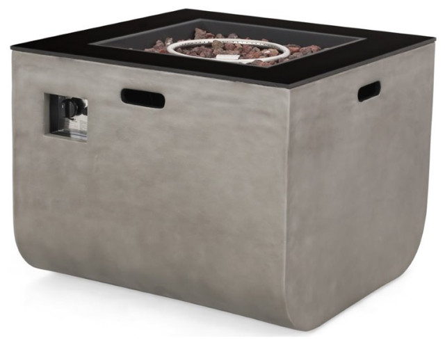 Noble House Adio 30" Square Fire Pit in Light Gray and Black ...