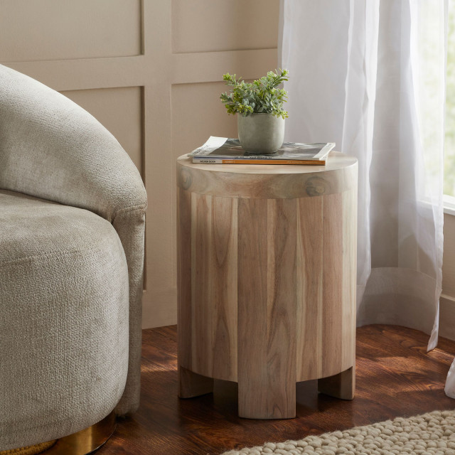 Kernel Acacia Wood Side Table, White - Transitional - Side Tables And ...