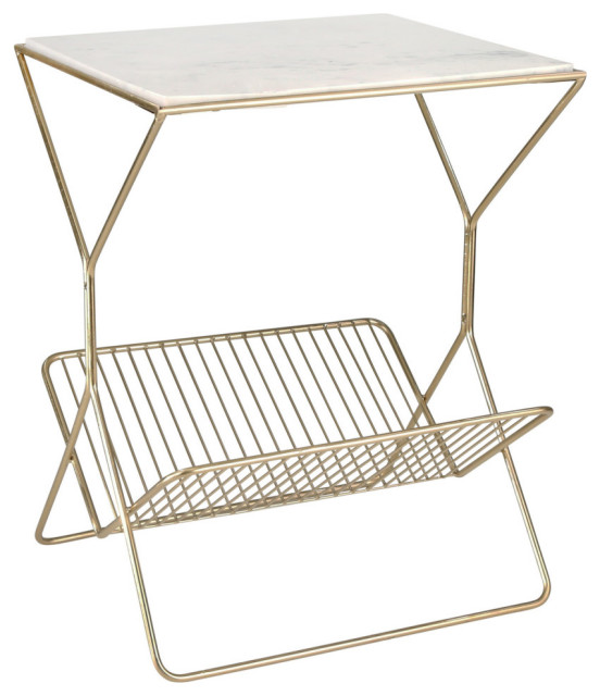 Iron 22" Rectangular Marble Table With Magazine Rack - Contemporary ...