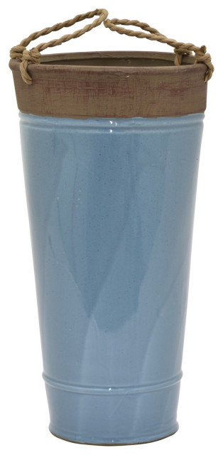 Plutus Brands Ceramic Vase With Rope Handle, Blue Porcelain - Beach ...