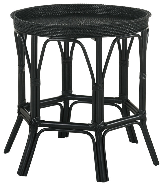 Antonio Round Rattan Tray Top Accent Table Black - Tropical - Side ...