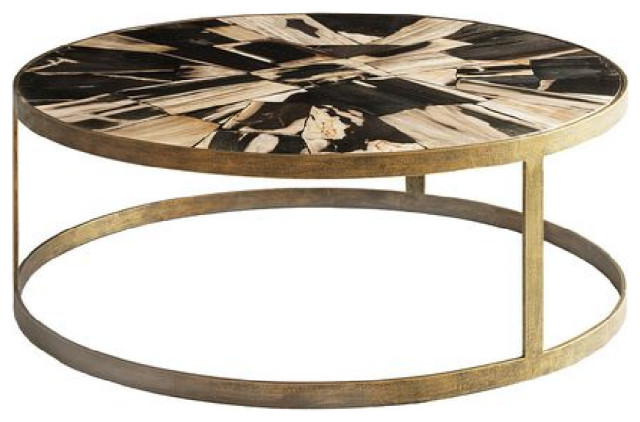Brass Framed Round Wooden Coffee Table | Andrew Martin Carlos - Contemporary - Coffee Tables ...