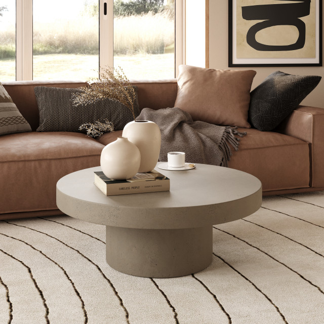 Modrest Morley Modern Round Concrete Coffee Table - Industrial - Coffee ...