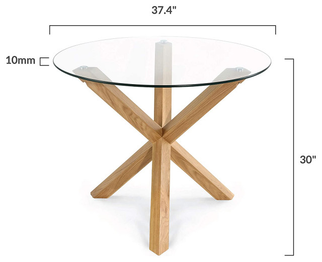 Stunning Modern Dining Table, Geometric Rubberwood Base, Round Tempered ...