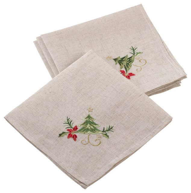 Embroidered Christmas Design Holiday Dinner Napkin (20"x20"- Set of 4 ...