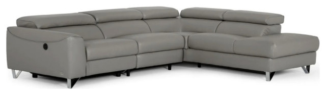 Sara Modern Gray Teco, Leather Right Facing Sectional Sofa With ...