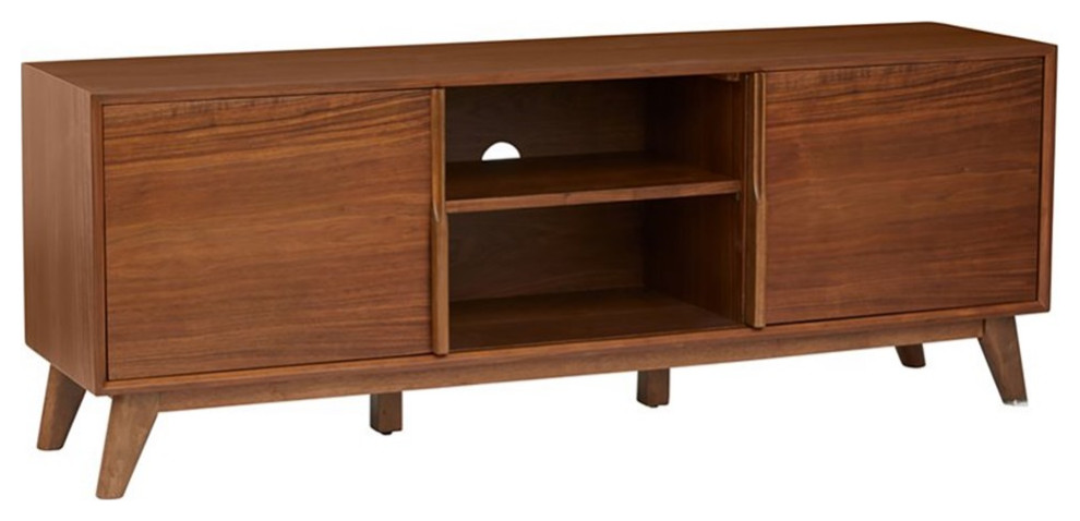 2-Door Mid-Century Wood Media Cabinet in Walnut - Midcentury ...