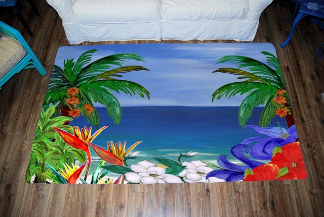 Beach Area Rugs, Tropical Floral Beach, 48"x30" - Area Rugs - by Gifts ...