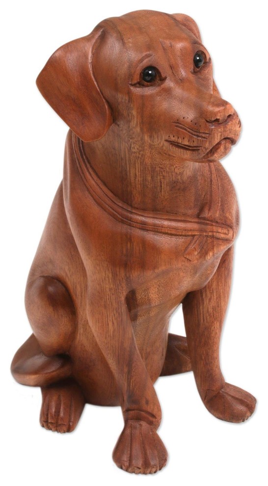 Begging Dog Wood Sculpture, Indonesia - Contemporary - Decorative ...