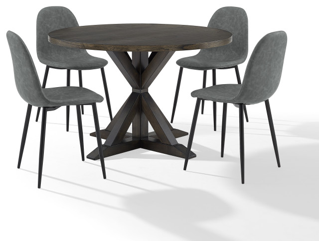 Hayden 5Pc Round Dining Set Table and 4 Chairs-Distressed Gray /Slate ...