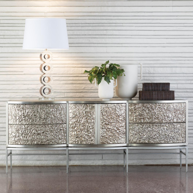 Antique Silver Nickel Console Table, Textured Metal Dining Buffet ...