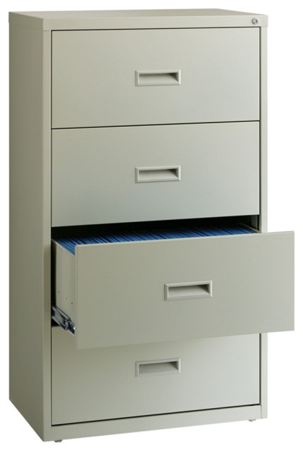 Pemberly Row 4-Drawer Modern Metal Lateral File Cabinet in Light Gray ...