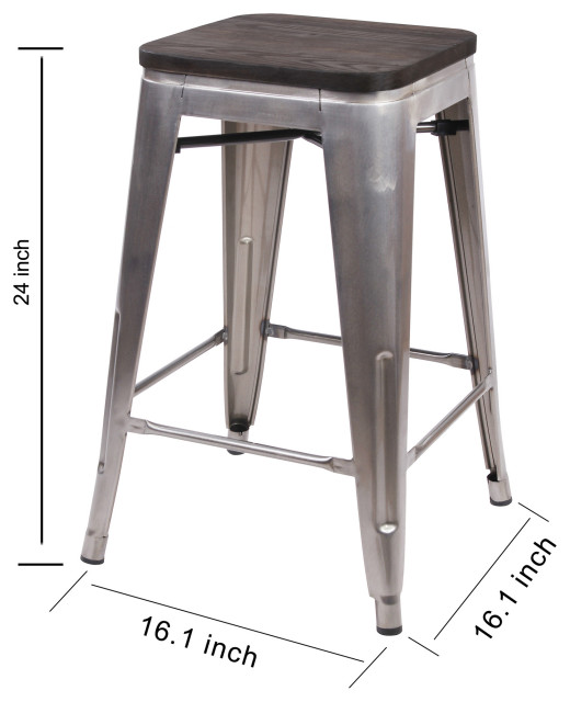 Metal Backless Gunmetal Bar Stools With Dark Wooden Seat, Set of 4 ...