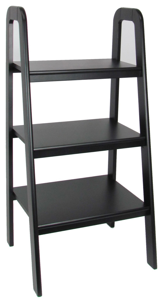 3 Tier Wooden Storage Ladder Stand With Open Back And Sides, Black ...