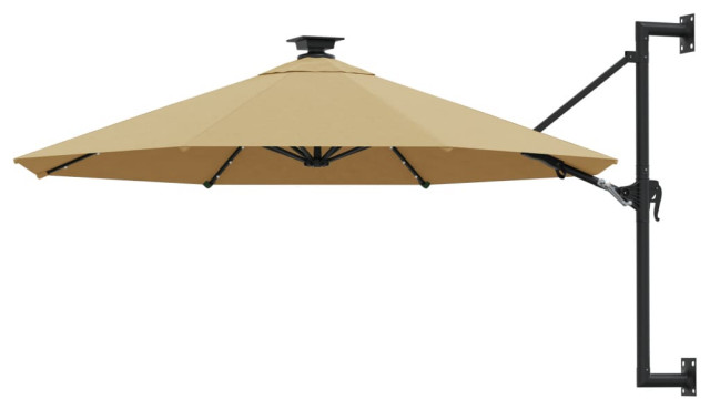 vidaXL Wall Mounted Outdoor Umbrella Parasol with Solar LEDs Patio ...