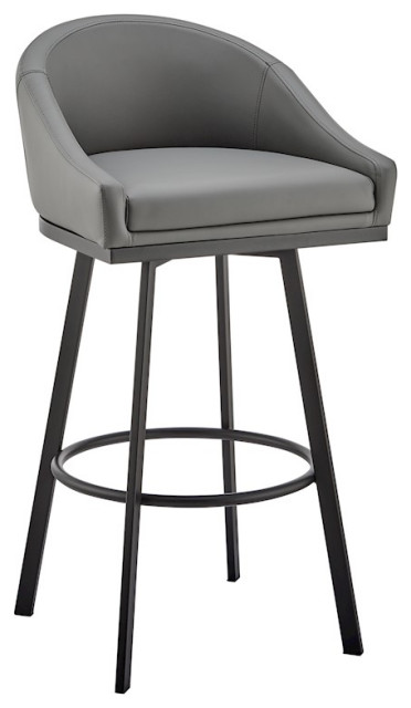 Armen Living Noran Swivel Counter Stool, Black/Gray Faux - Transitional ...