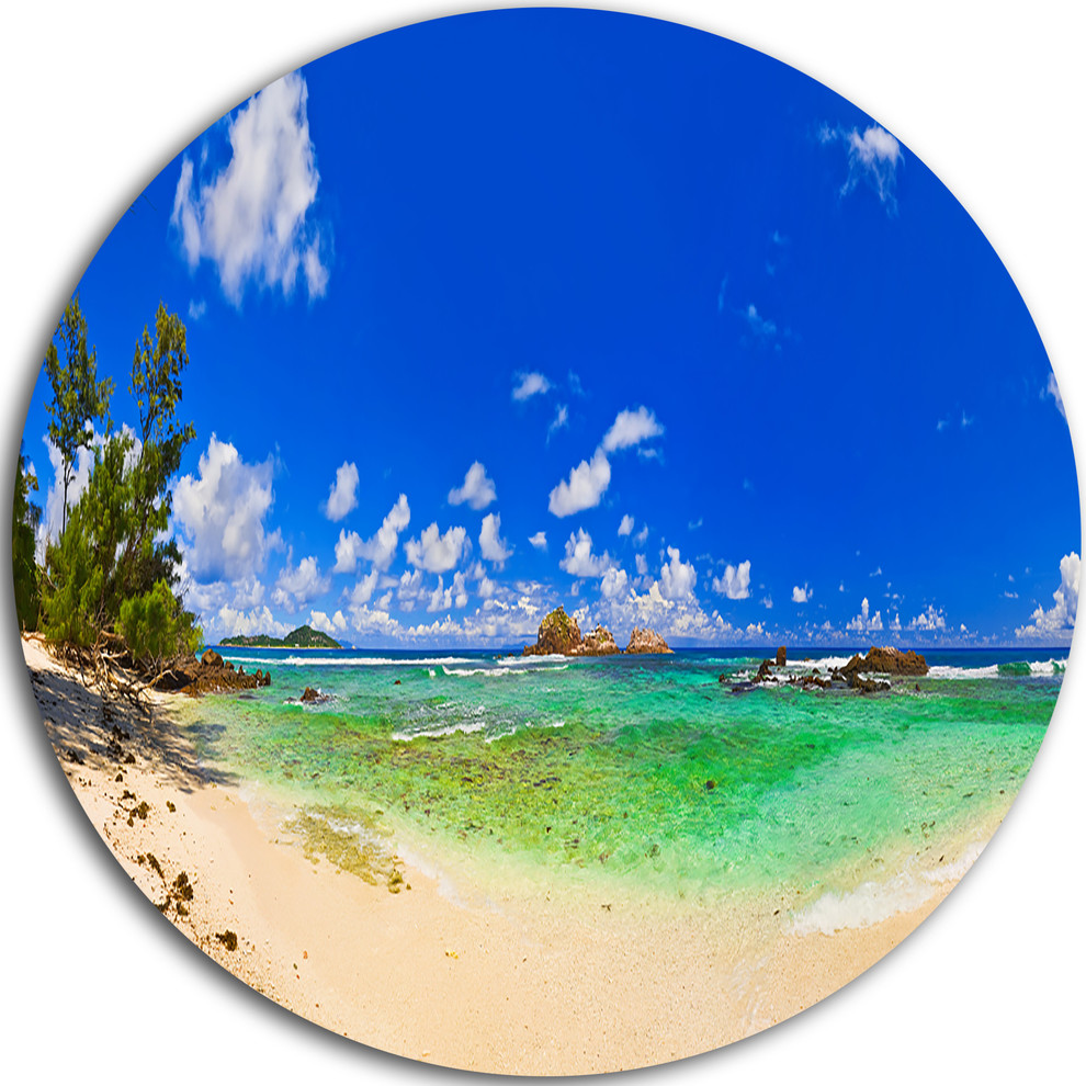 Tropical Beach with Green Sea, Landscape Photo Round Metal Artwork ...