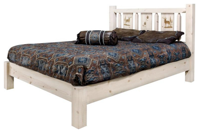 Montana Woodworks Homestead Wood King Platform Bed with Elk Design in ...