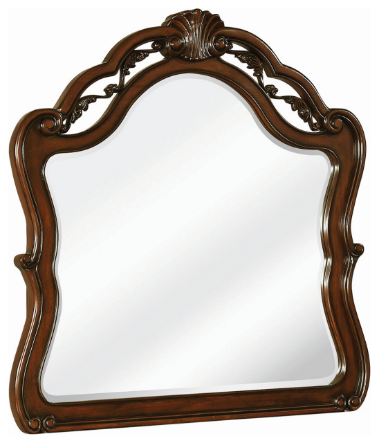 Benzara BM230508 Bombe Wooden Frame Mirror With Crown Top & Carvings ...