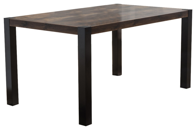 Wooden Dining Table with Straight Legs, Distressed Brown and Black ...