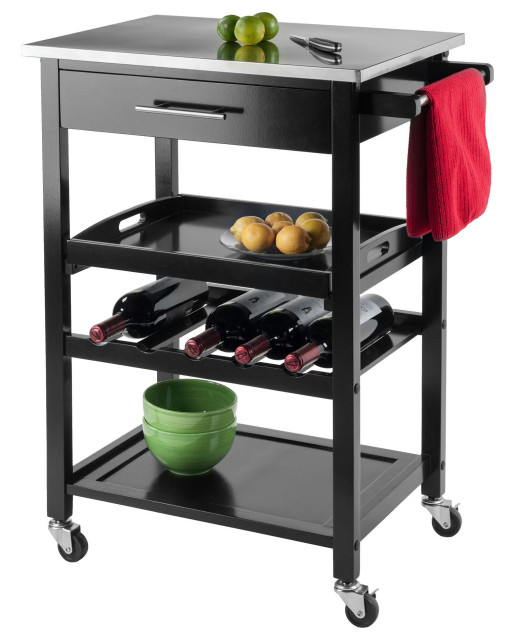 Anthony Utility Kitchen Cart, Stainless Steel Top, Black - Transitional ...