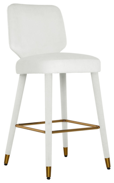 Athena Velvet Bar Stool, Gold Velvet Kitchen Counter Stool - Midcentury ...