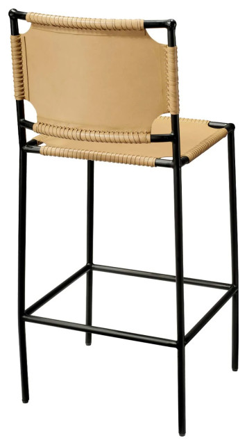 Asher Cashew Tan Full Grain Leather Bar Stool With Back - Transitional ...