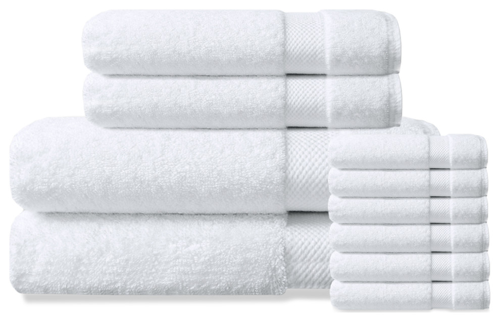 Delara 10-Piece Solid 100% Organic Cotton Plush Bath Towel Set 30"x58 ...