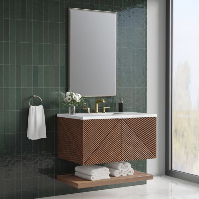 36" Modern Chestnut Floating Single Bath Vanity Solid Surface, James ...