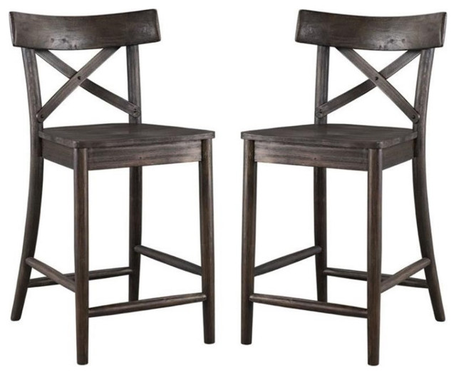 Home Square 2 Piece X-back Solid Wood Counter Stool Set in Dark Brown ...