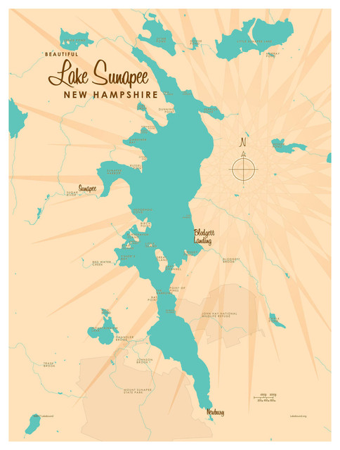 Lakebound Lake Sunapee Map Art Print, 9"x12" - Contemporary - Fine Art ...